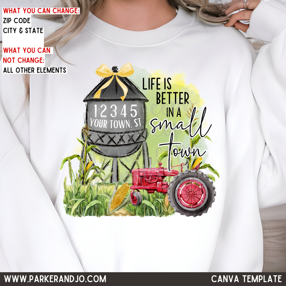 Small Town Red Tractor Corn Field Canva Template – Parker & Jo