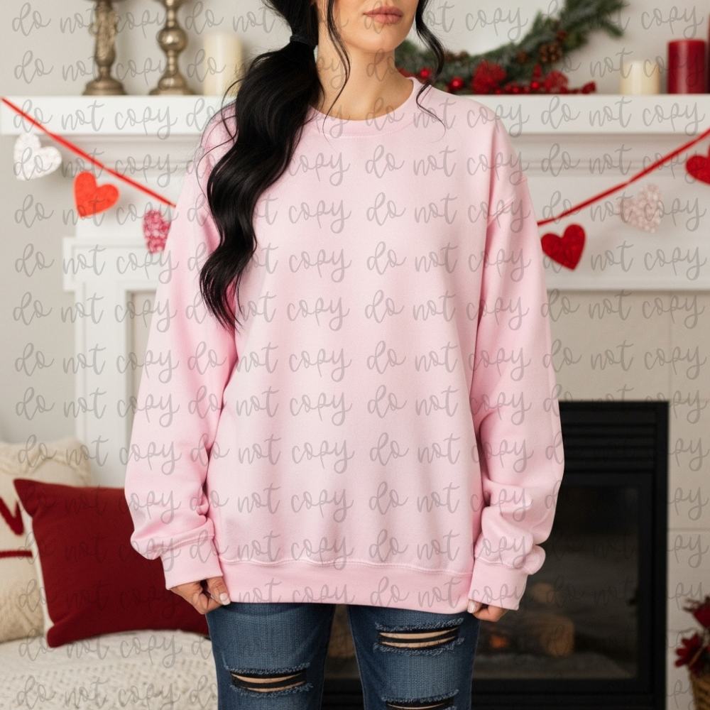Valentines Day Gildan Light Pink Crewneck Mockup – Parker & Jo